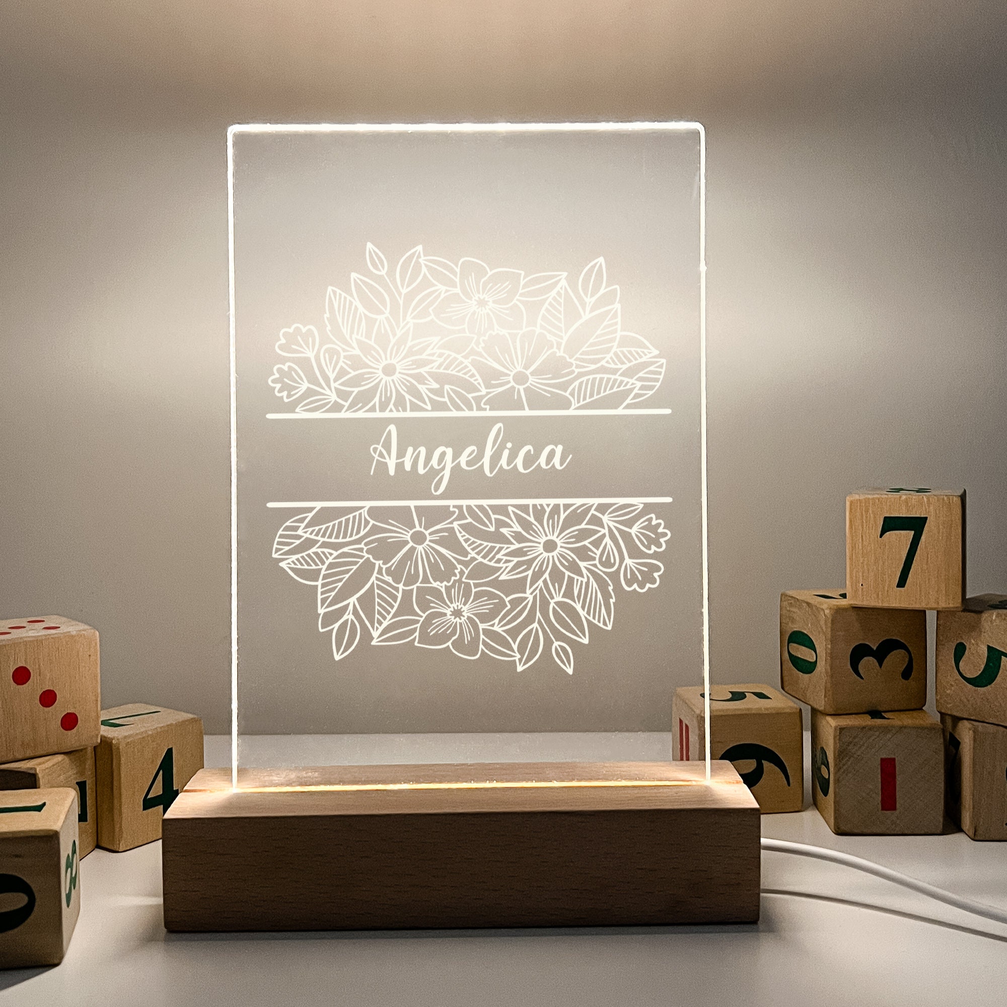 Custom Personalized LED Flower Night Light Lamp Stand Girls Ladies Mom ...