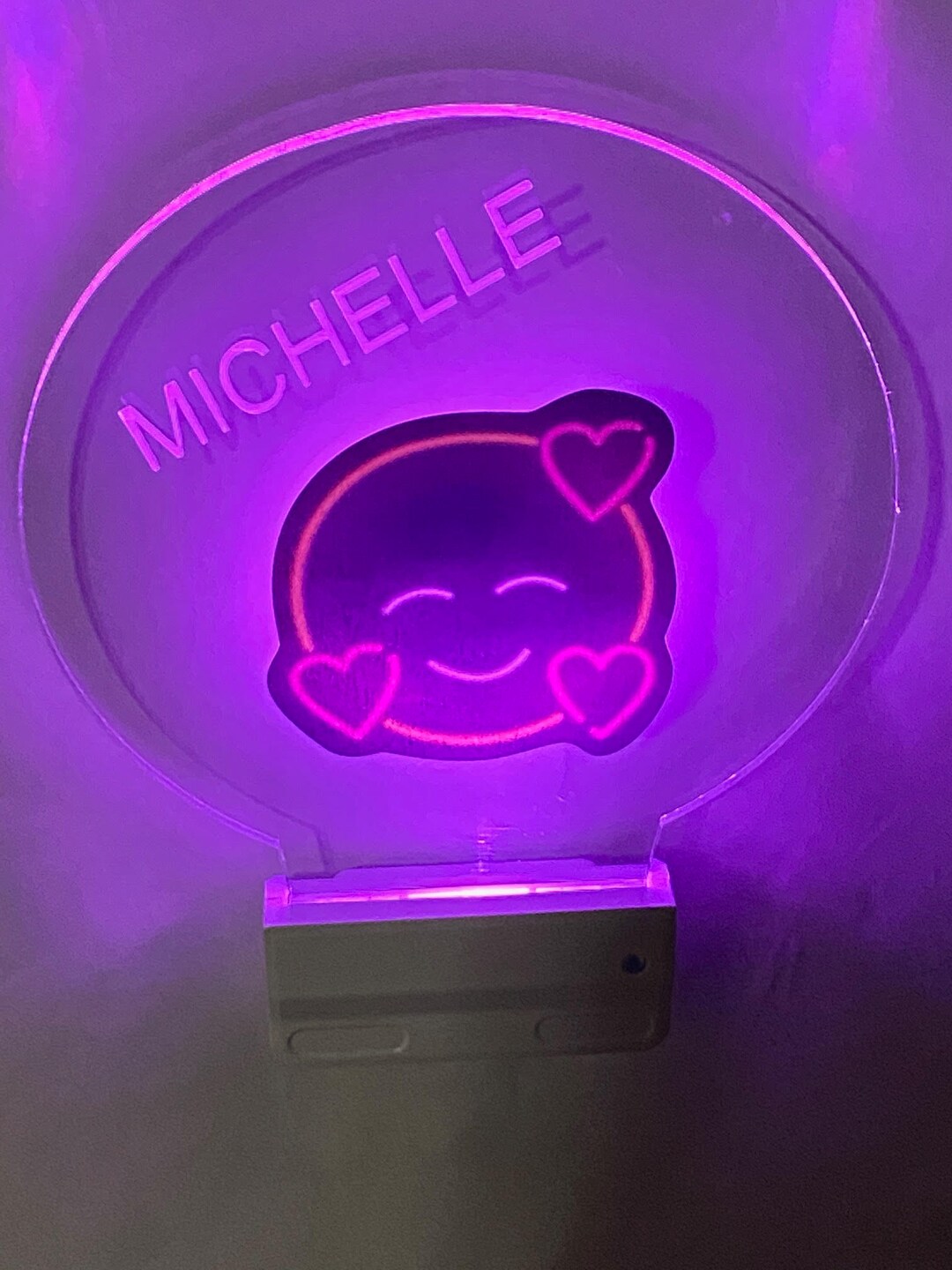 Smiley Heart Emoji Night Light Multi Color Personalized LED Room Wall ...