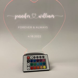 Custom Heart Personalized Free Names LED 16 Color Night Light up Couple ...