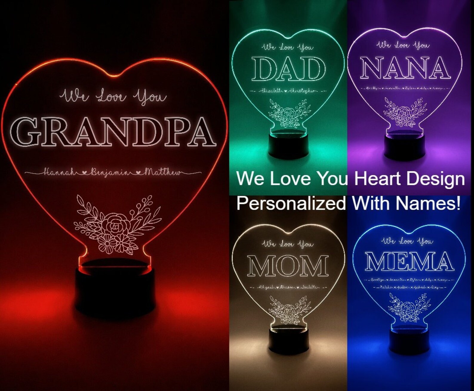 We Love You Grandpa Dad Pops Daddy Father's Day Heart Night Light up ...