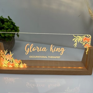 Personalized Desk Name Plate With Wooden Base, Lighted LED Light ...