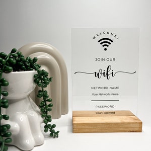 Custom Personalized Wood Base Desk Table Stand Wifi Password & Network ...