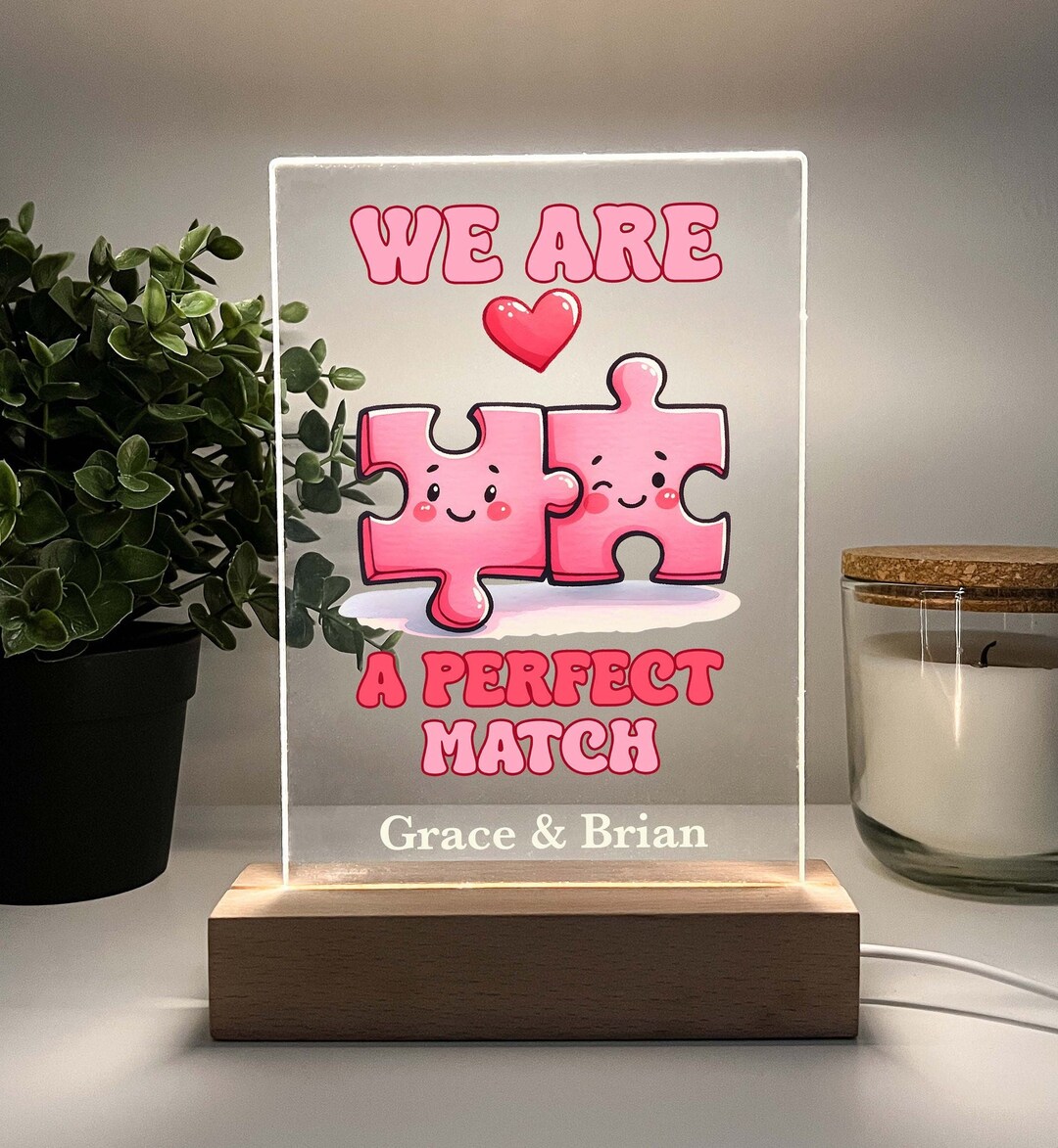 Personalized Love Puzzle Piece Perfect Match Desk Stand Light up LED ...