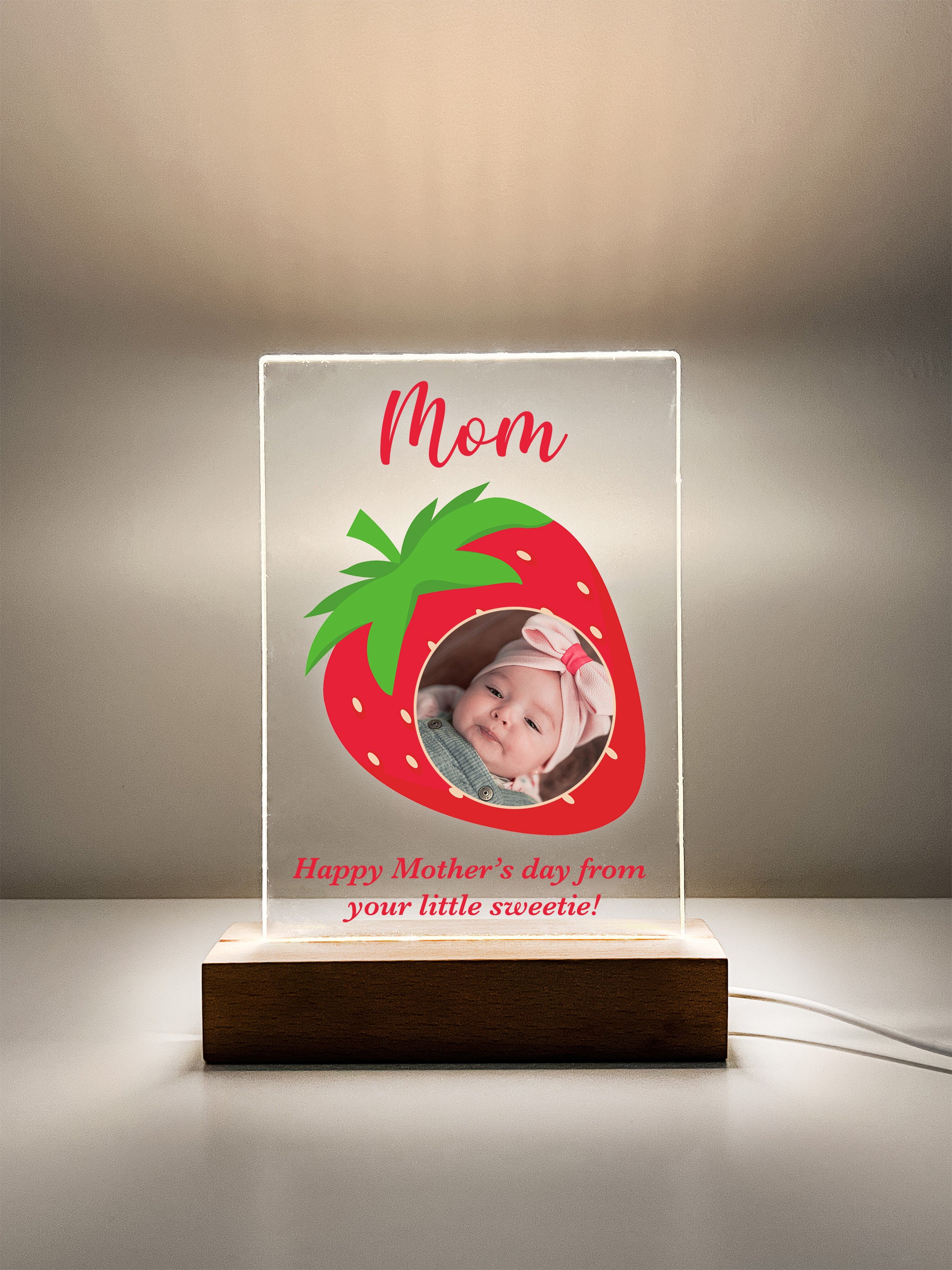 Custom Photo Picture LED Wood Stand Strawberry Night Light up Table ...