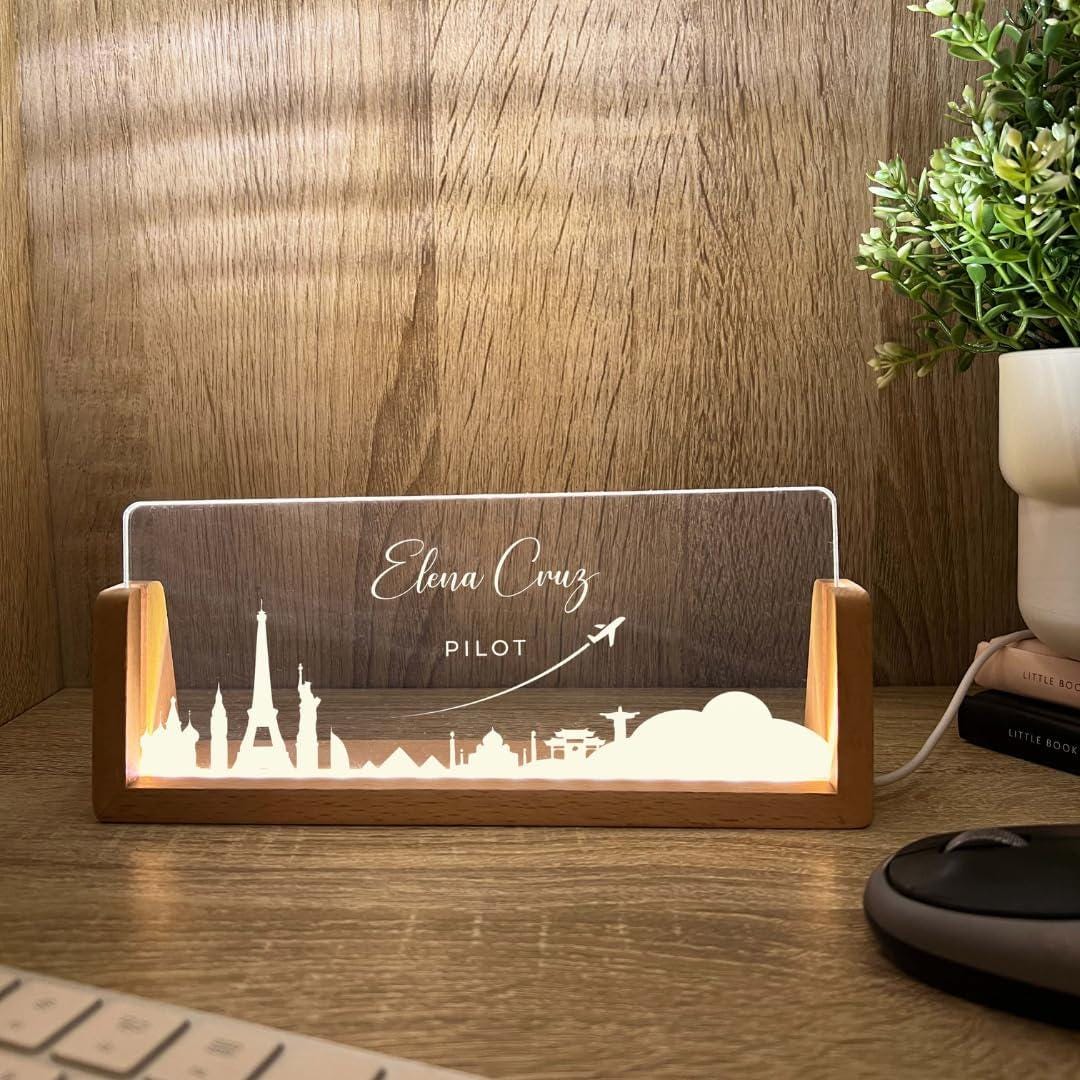 Personalized Name & Title Desk Plate Stand | Plane Pilot Flight ...
