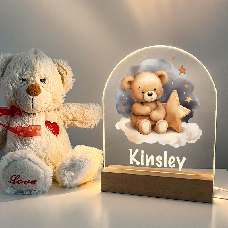 Personalized FREE Custom Teddy Bear Night LED Lamp for Kids Room, Baby ...