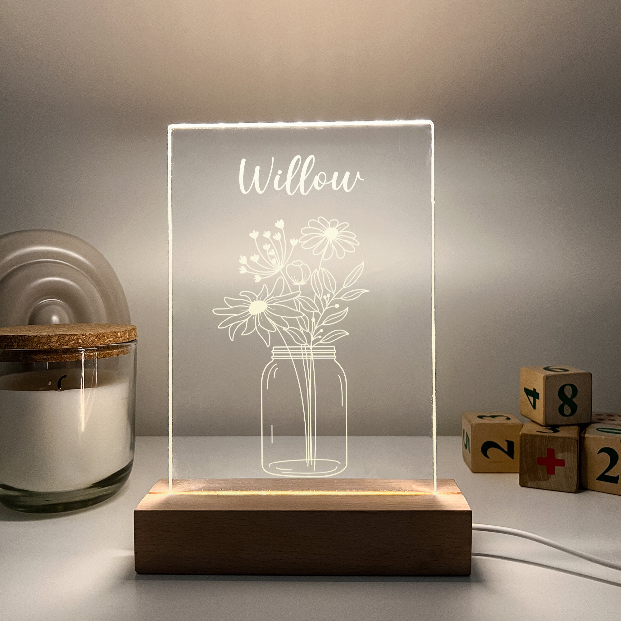 Custom Personalized LED Flower Night Light Lamp Stand Girls Ladies Mom ...