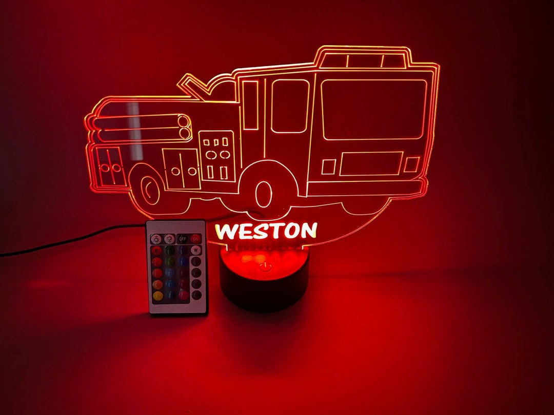Fire Engine Truck Night Light up Firefighter Table Desk Lamp LED ...