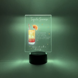 Custom Personalized Alcohol Cocktail Recipe Sign LED Light up Stand ...