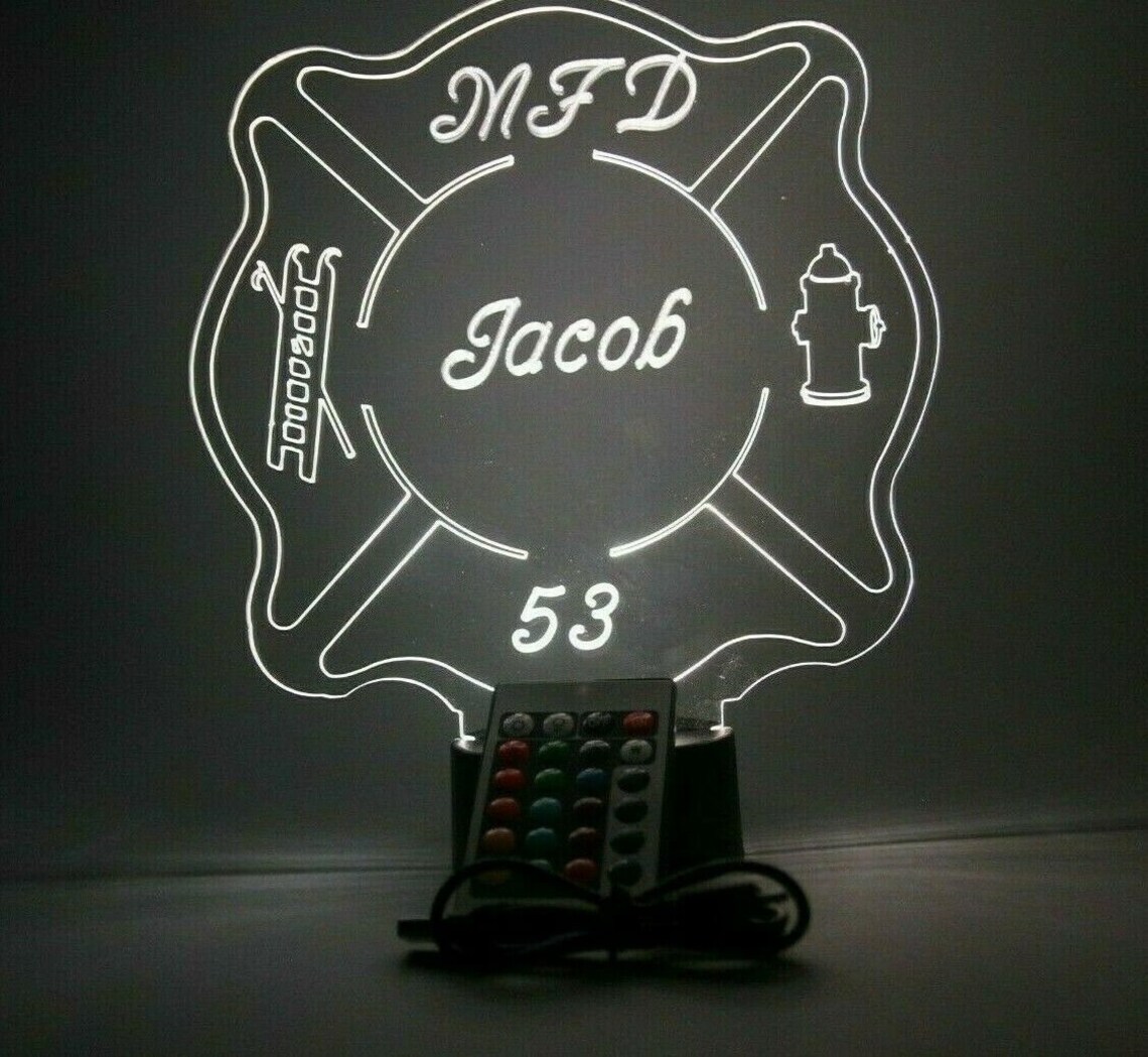 Fire Badge Firefighter Night Light up Table Desk Lamp LED - Etsy
