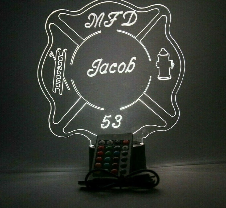 Fire Badge Firefighter Night Light up Table Desk Lamp LED - Etsy