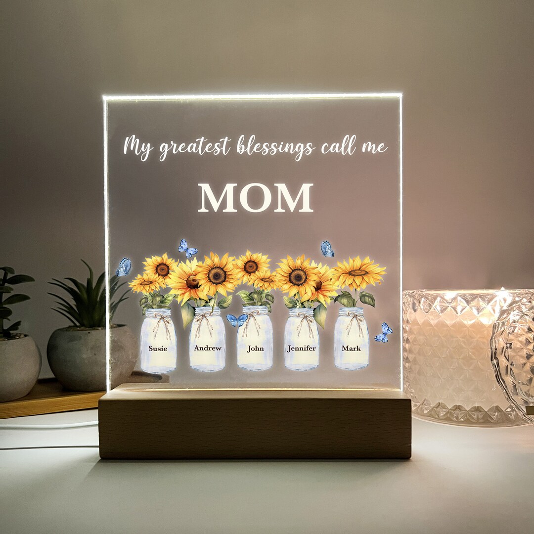 Custom LED Wood Stand Sunflower Personalized Gift Night Light up Lamp ...