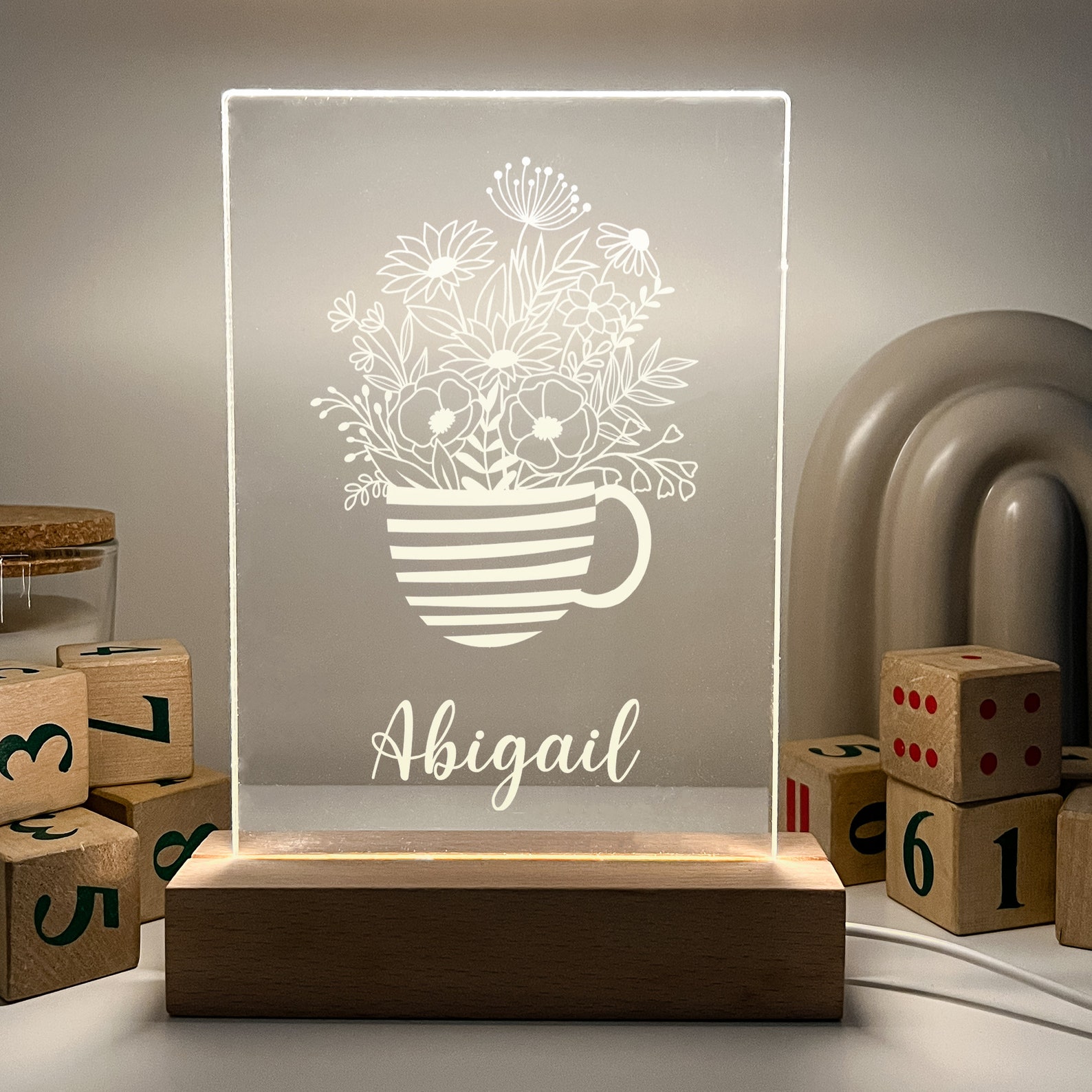 Custom Personalized LED Flower Night Light Lamp Stand Girls Ladies Mom ...