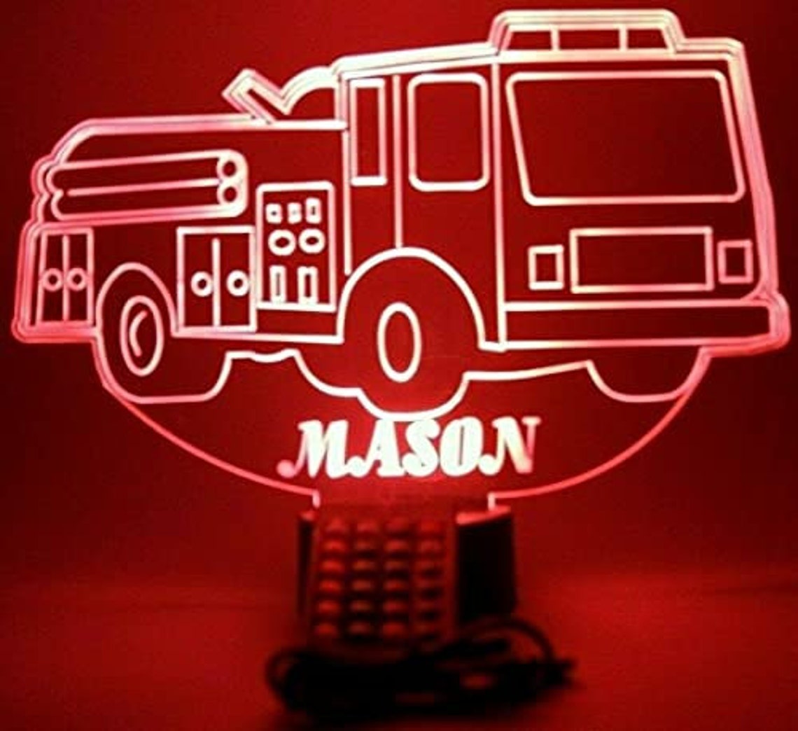 Fire Engine Truck Night Light up Firefighter Table Desk Lamp | Etsy