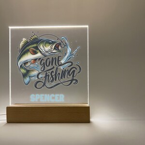 Gone Fishing Night Light up Desk Table Wood Stand Room Decor Fish Frame ...