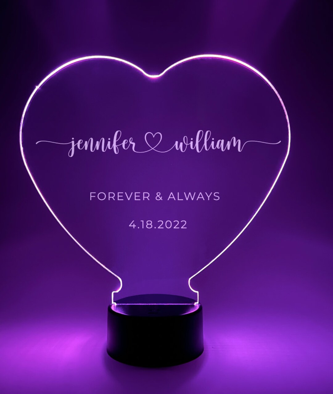 Couple Love Heart Night Light up Table Desk Lamp LED Personalized Free ...