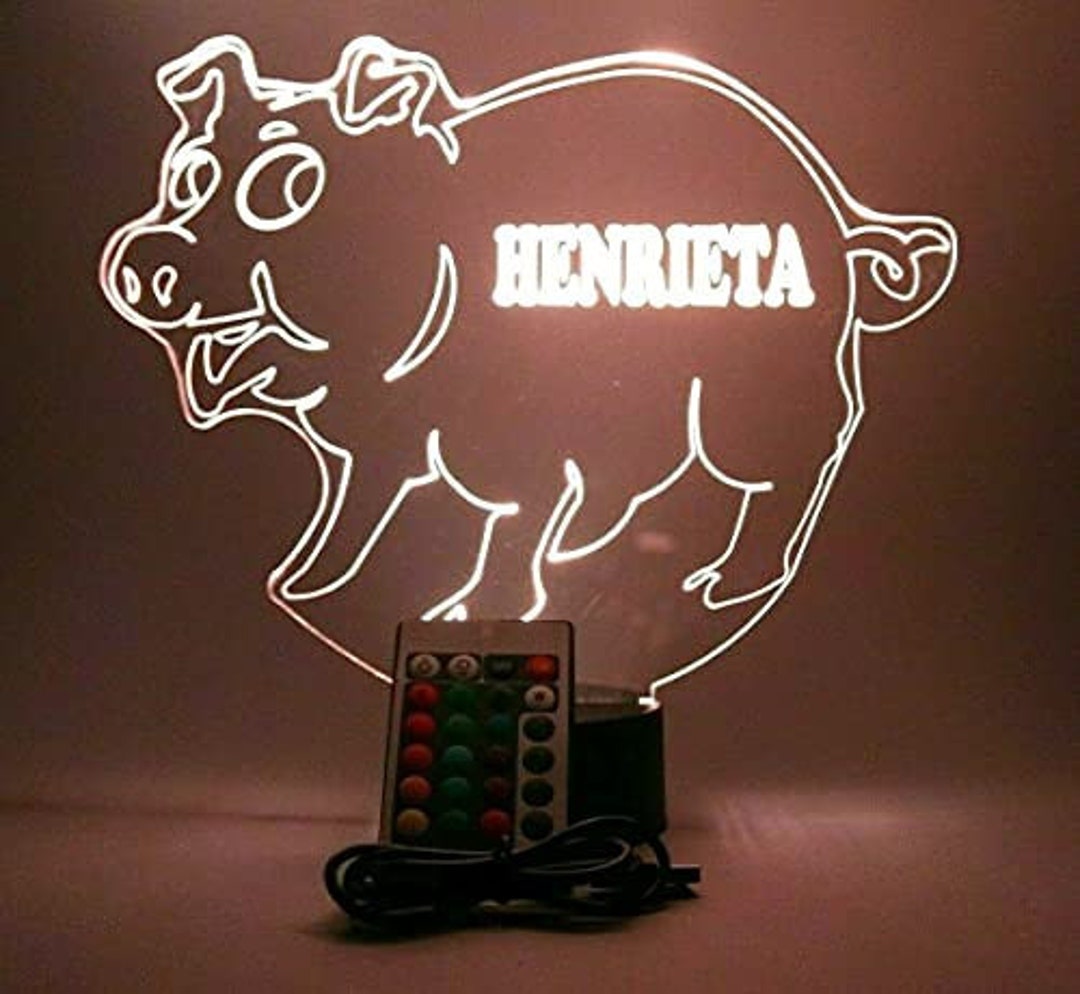 Pig Swine Hog Piggy Night Light up Table Desk Lamp LED Personalized ...