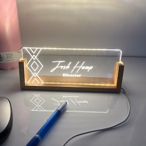 Personalized Desk Name Plate With Wooden Base, Lighted Acrylic ...