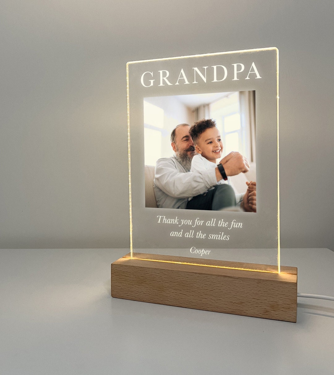 Personalized Custom Photo Picture LED Wood Stand Light up Grandfather ...