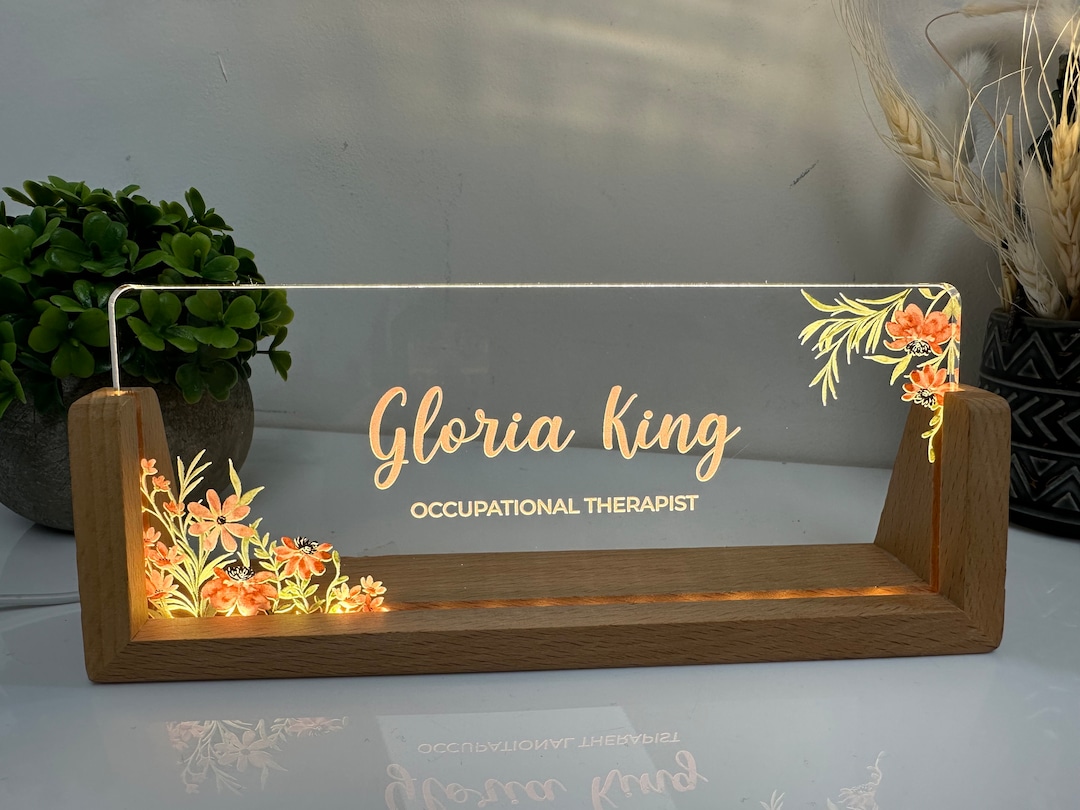 Personalized Desk Name Plate With Wooden Base, Lighted LED Light ...
