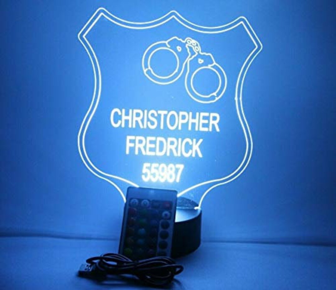 Police Officer Badge Pursuit PO Policeman Force Custom Name Room Night ...