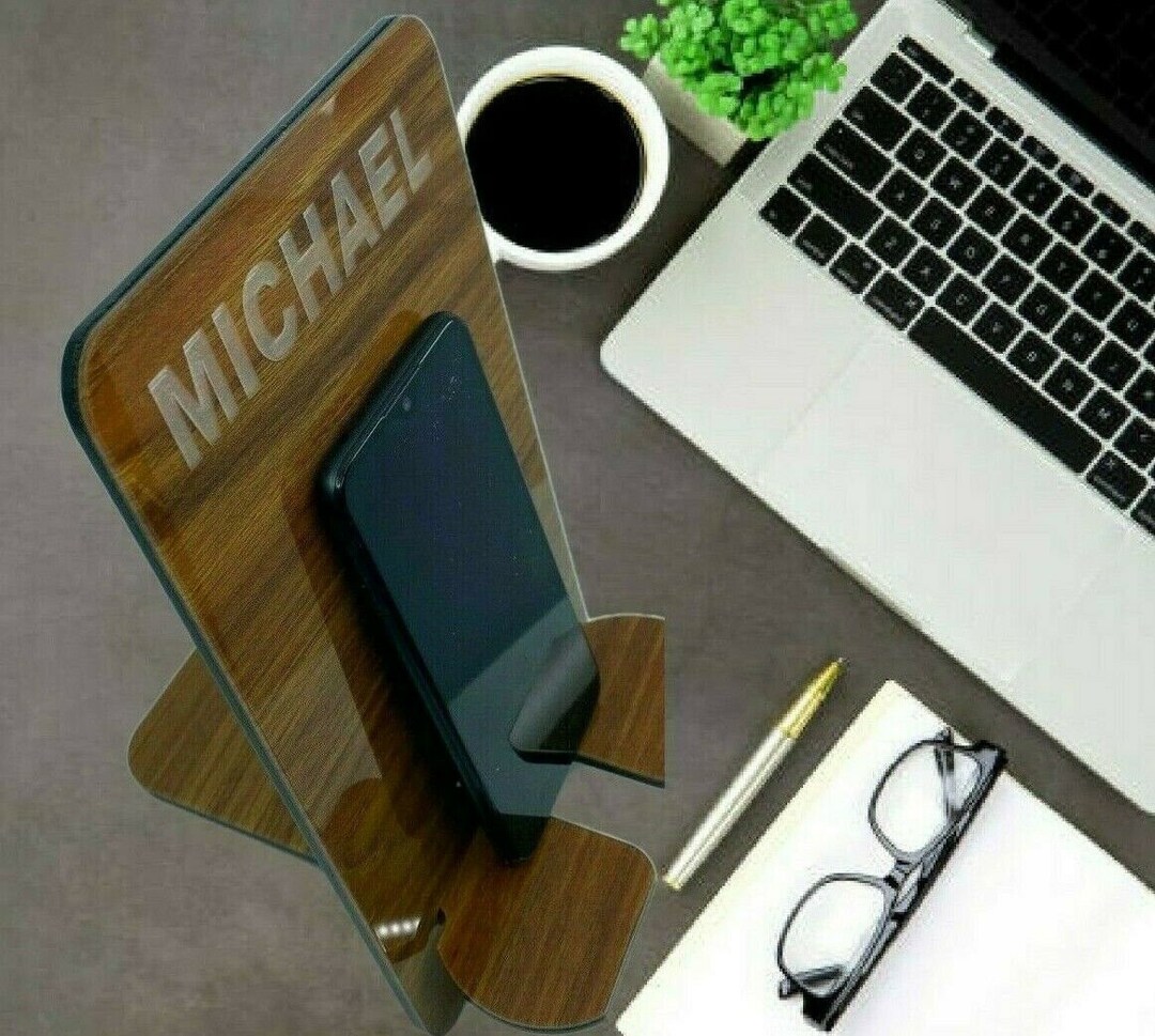 Smartphone Docking Station Cell iPhone Stand Wood Tone Acrylic Phone ...