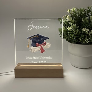 Personalized Light Wood Base LED Desk Stand Custom Graduation Cap ...