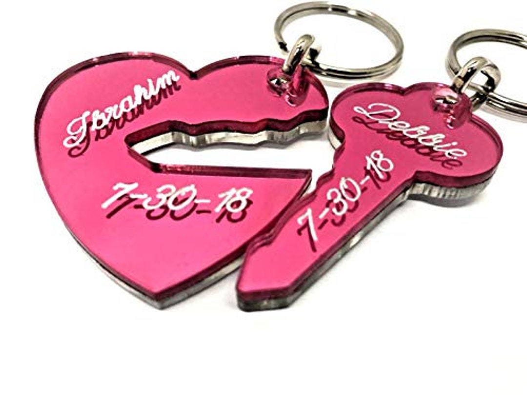 Heart and Key Couple Keychain Personalized Custom Name Free Engraved ...