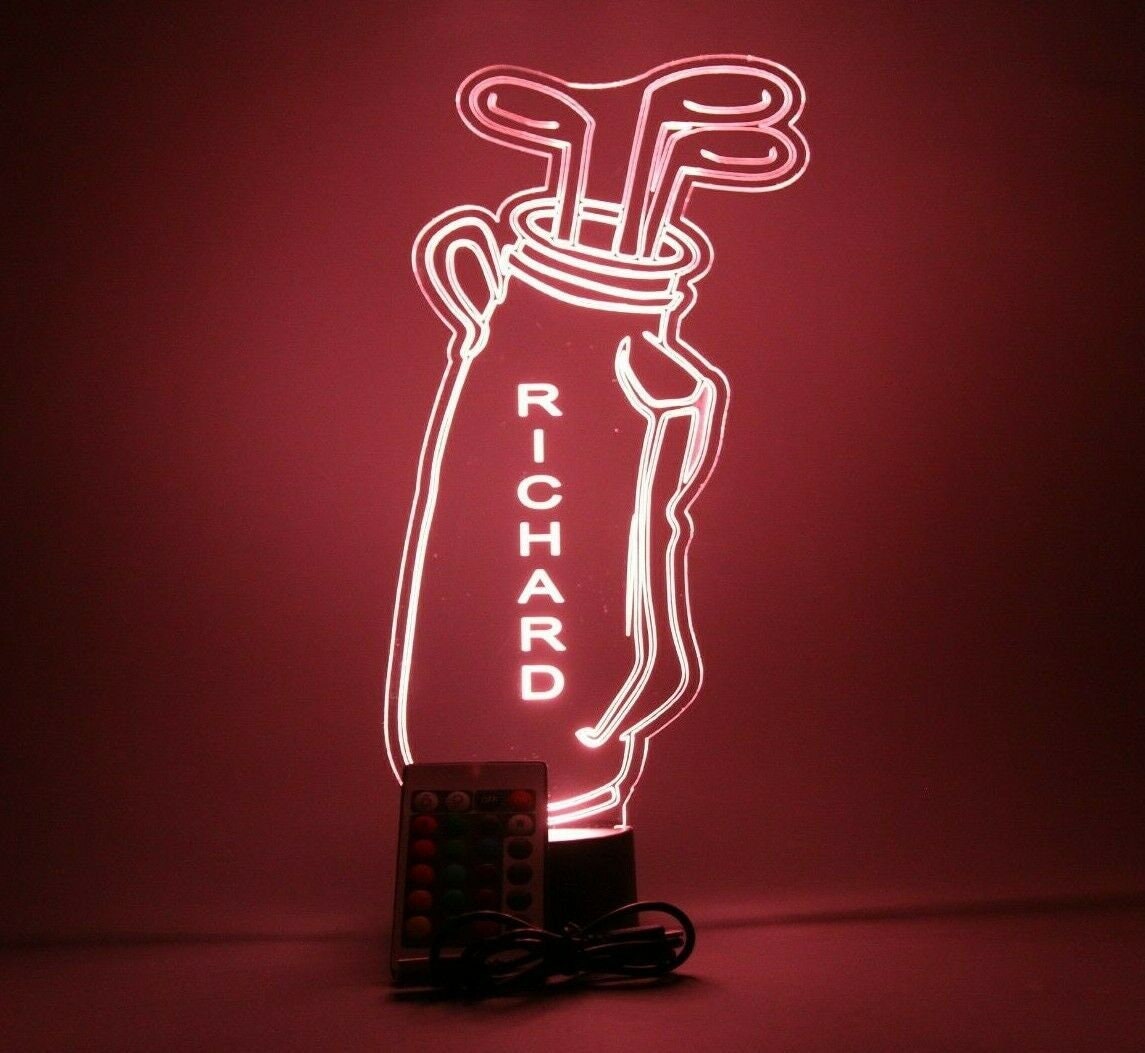 Golf Bag & Clubs Night Light up Table Lamp Golf Club Desk Sports LED ...