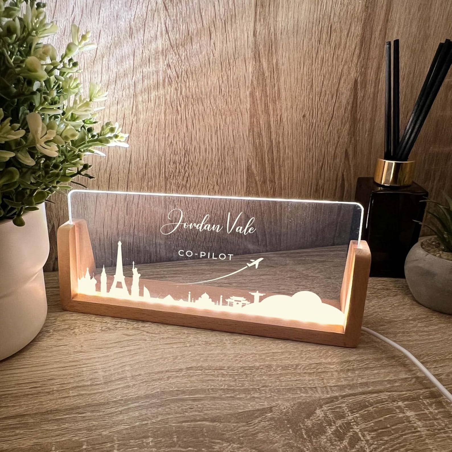 Personalized Name & Title Desk Plate Stand | Plane Pilot Flight ...