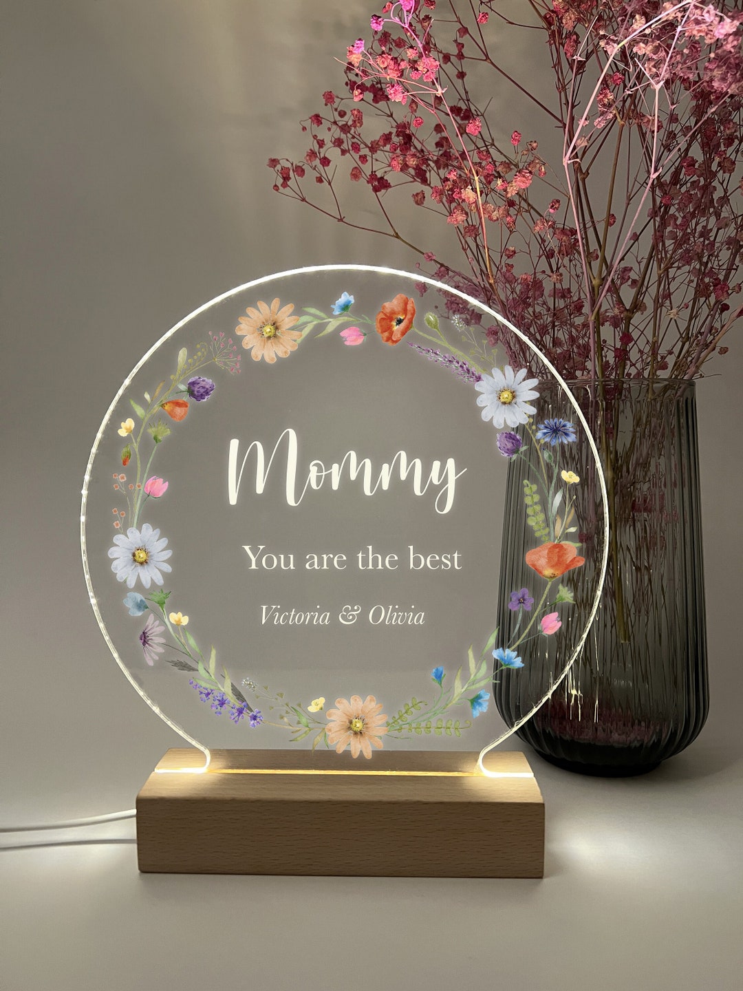 Custom Personalized LED Wood Base Night Light up Lamp Stand Night Light ...