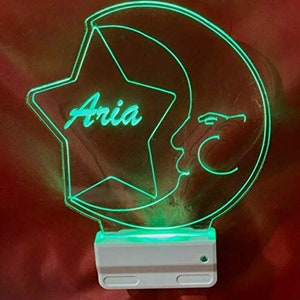 Moon and Star Night Light Multi Color Personalized LED Wall | Etsy