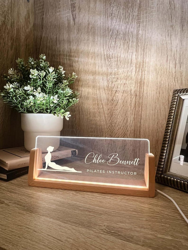 Personalized Name & Title Desk Plate Stand | Yoga Instructor Pilates ...