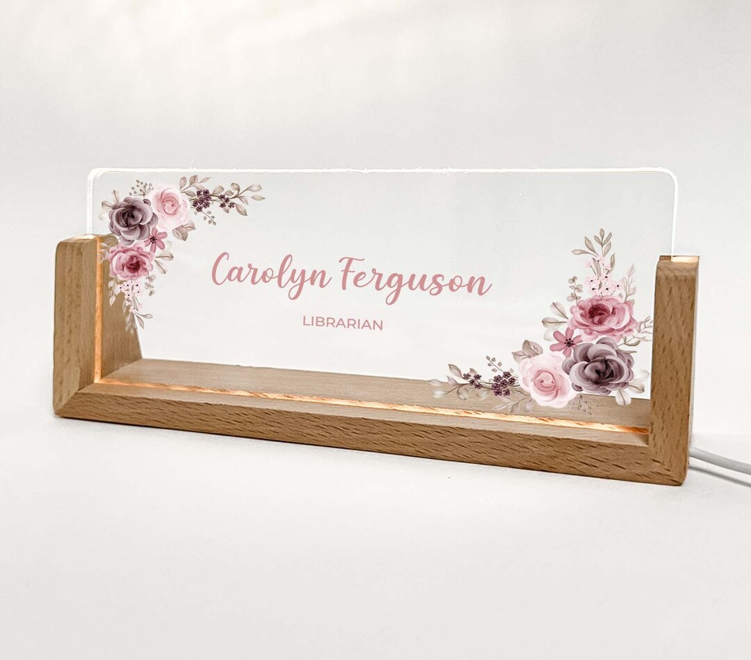 Personalized Desk Name Plate With Wooden Base, Lighted LED Light ...
