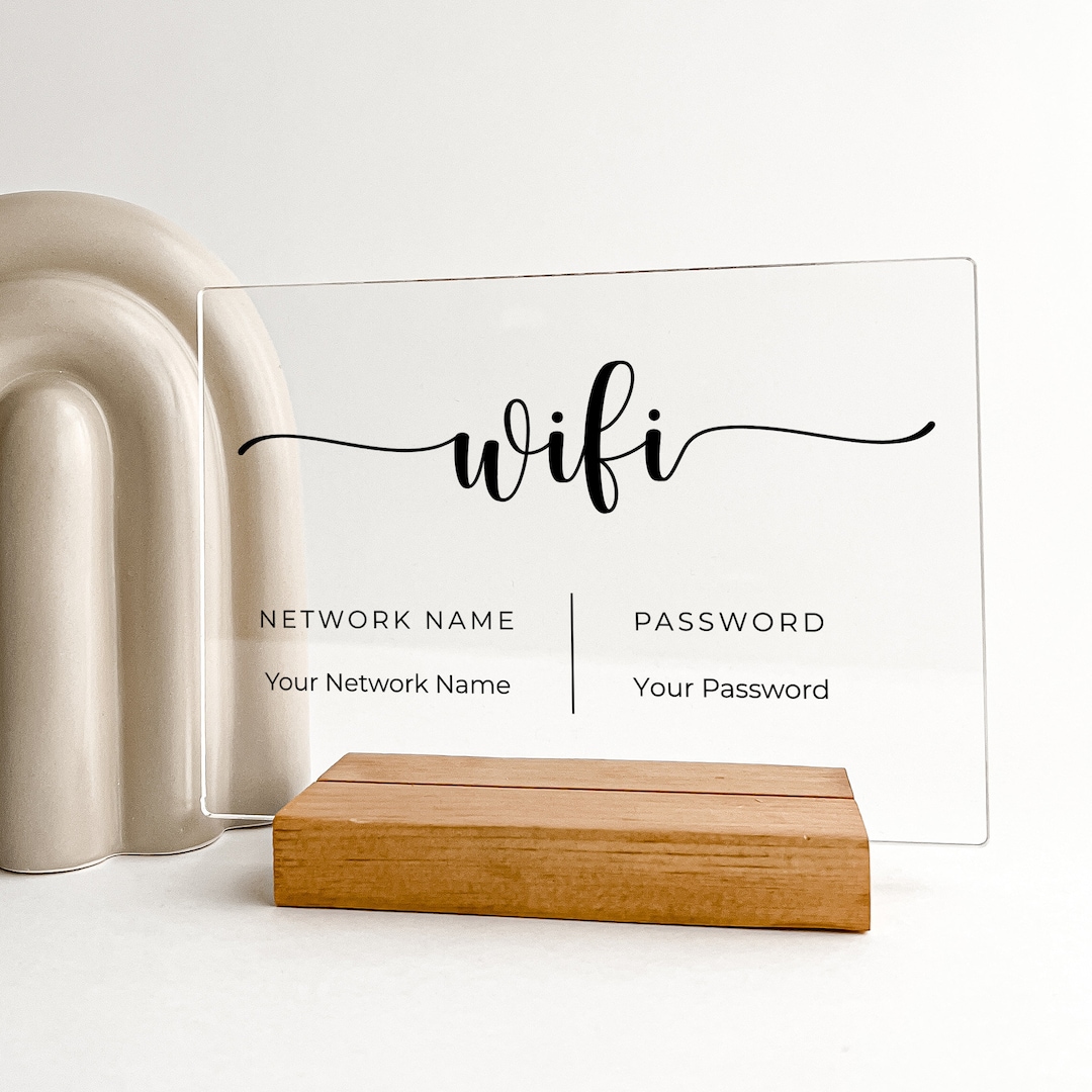 Custom Personalized Wood Base Desk Table Stand Wifi Password & Network ...