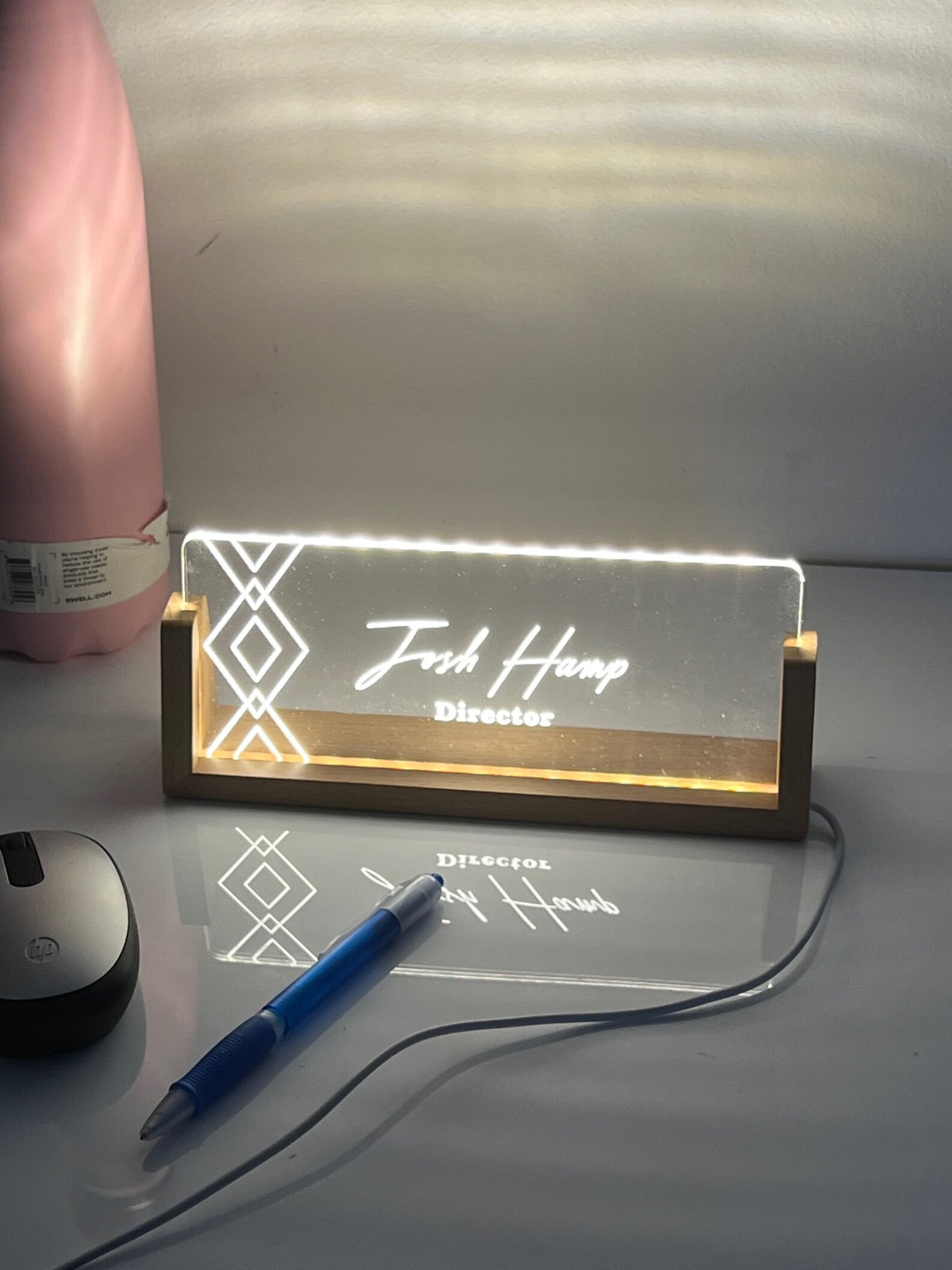 Personalized Desk Name Plate With Wooden Base, Lighted Acrylic ...