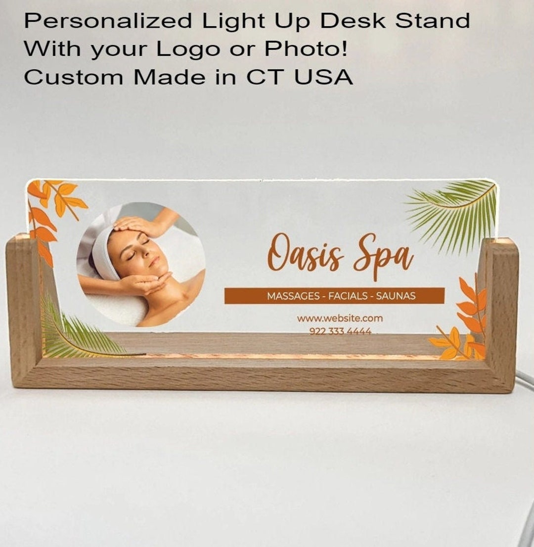 Personalized Desk Name Plate With Wooden Base, Lighted Acrylic ...