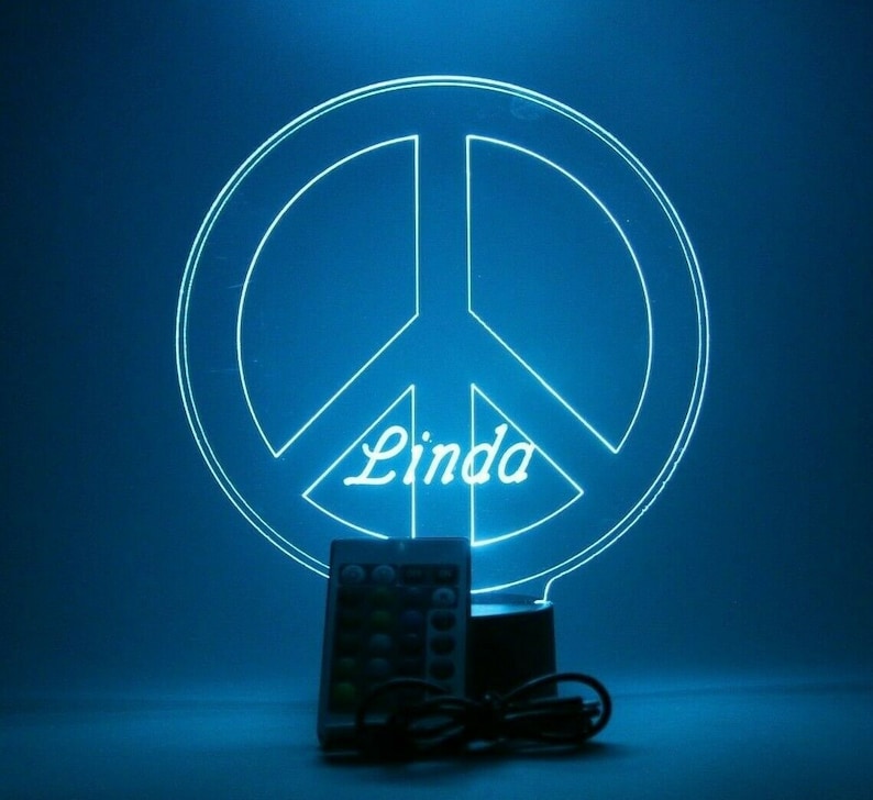 Peace & Love Sign Night Light up Table Desk Lamp LED Personalized Free ...
