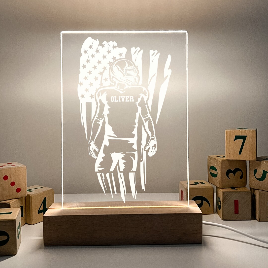 Custom Personalized LED Wood Stand Night Light up Lamp Boys Table Desk ...