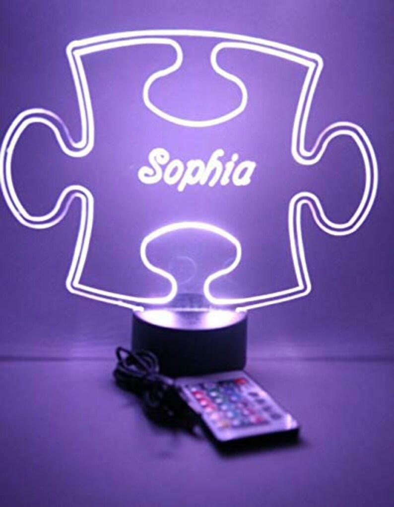 Puzzle Piece Autism Night Light up Table Desk Lamp LED Personalized ...