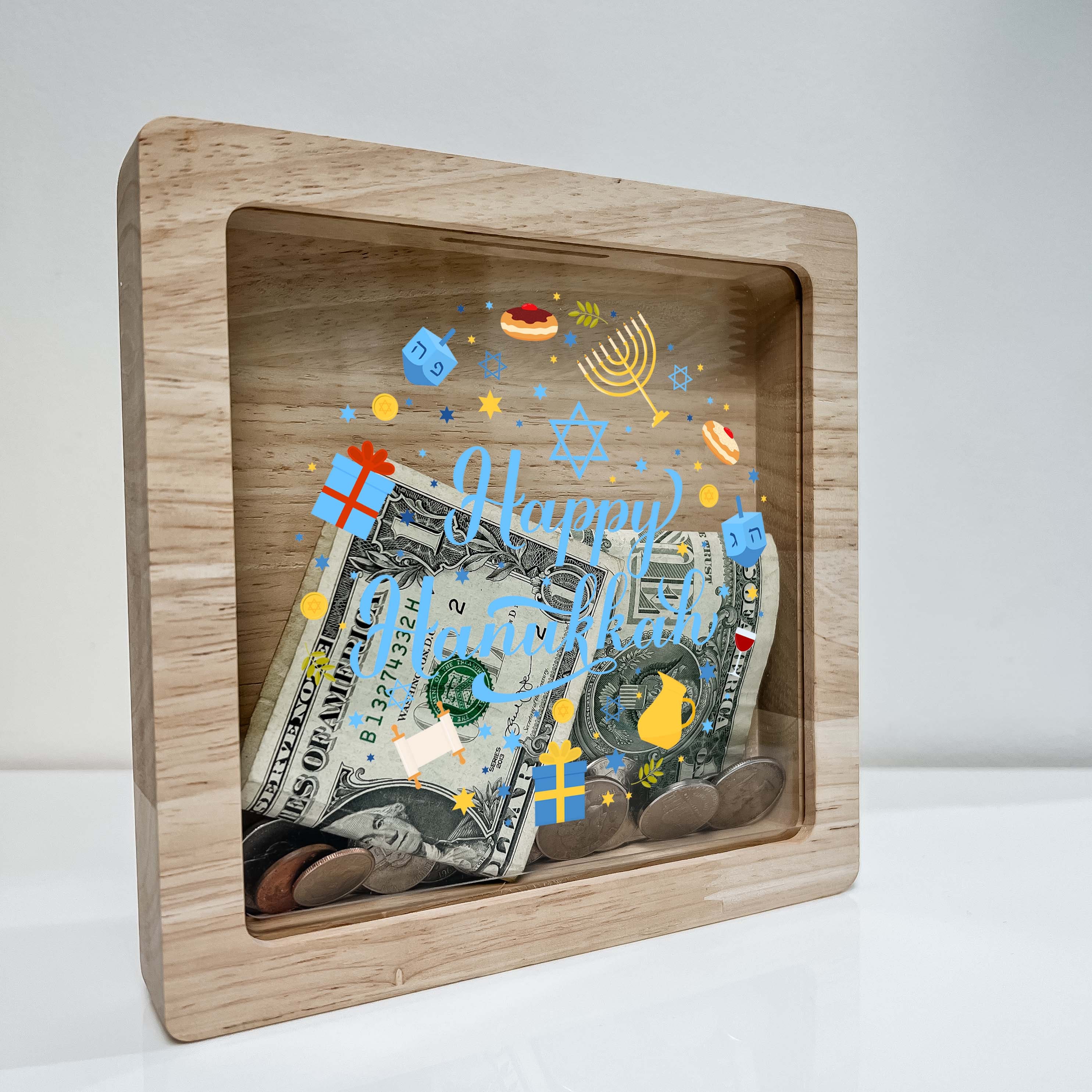 Personalized Text & Dreidel Shadow Box Jewish Star, Menorah, Hanukkah ...