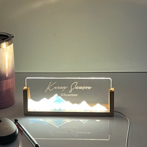 Personalized Desk Name Plate With Wooden Base, Lighted Acrylic ...