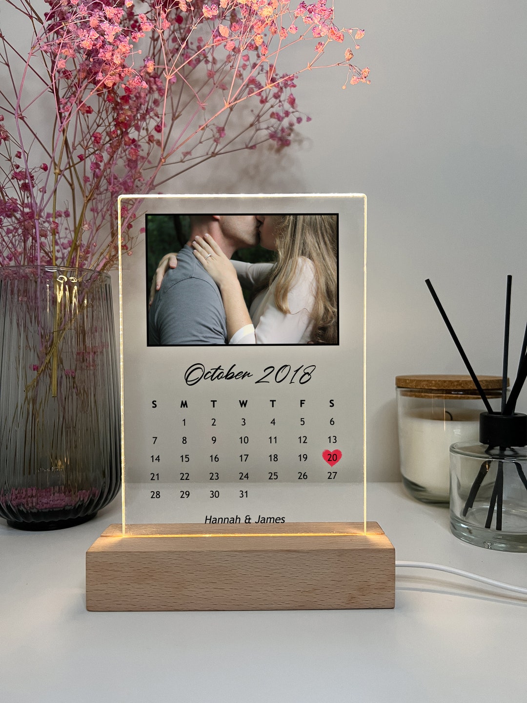 Custom Marriage Gift for Couples, Custom Calendar Night Light, Couples ...