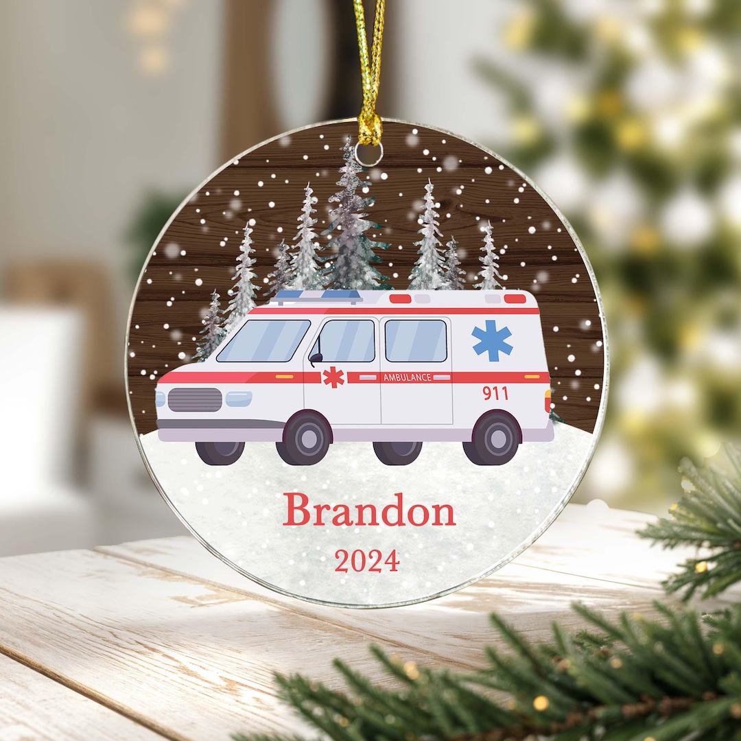 Personalized Ornament Paramedics Ambulance Winter Scene Unique Keepsake ...