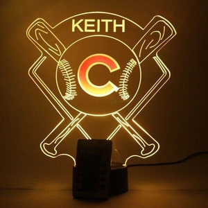 Chicago Cubs Night Light up Table Lamp Baseball Stadium Sports LED Hand ...