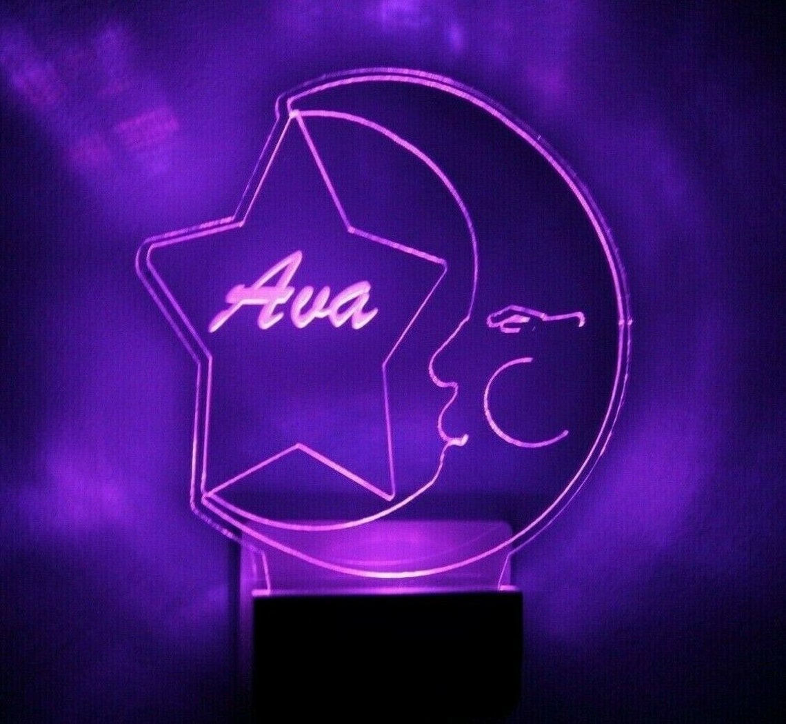 Moon and Star Night Light Multi Color Personalized LED Wall - Etsy