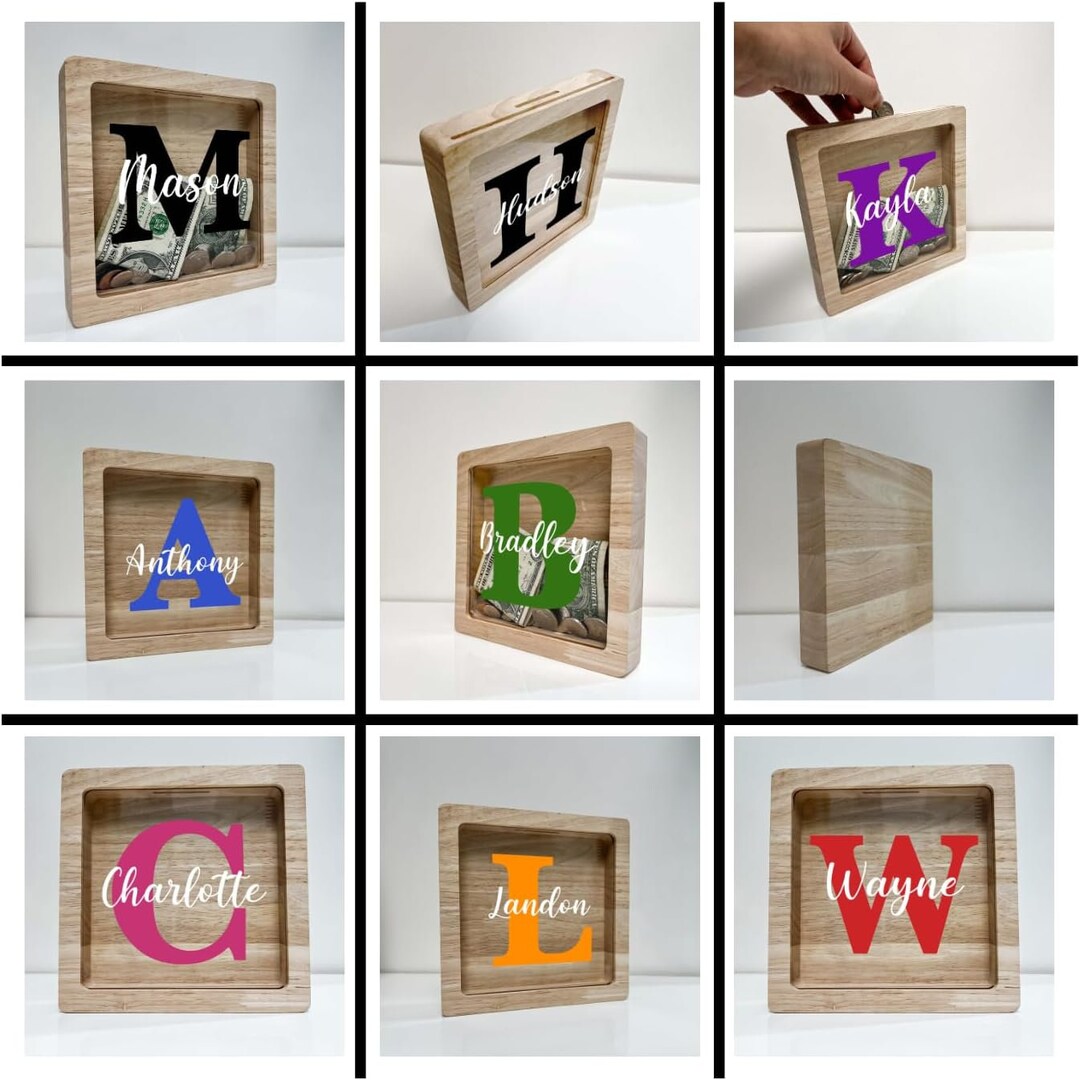 Personalized Money Box Savings Piggy Bank Wooden Coin Bank Design ...
