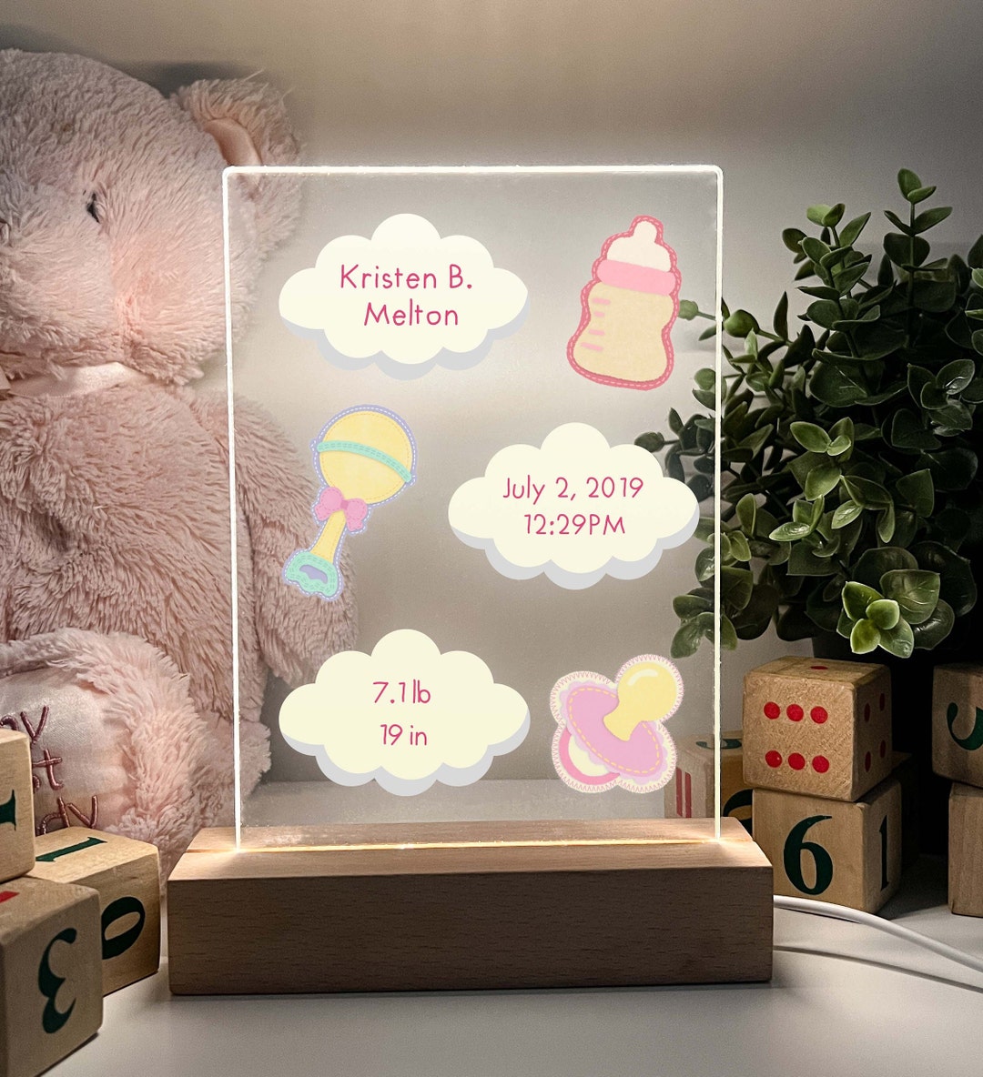 Cute Custom Personalized Name LED Wood Stand Sign Night Light up Lamp ...