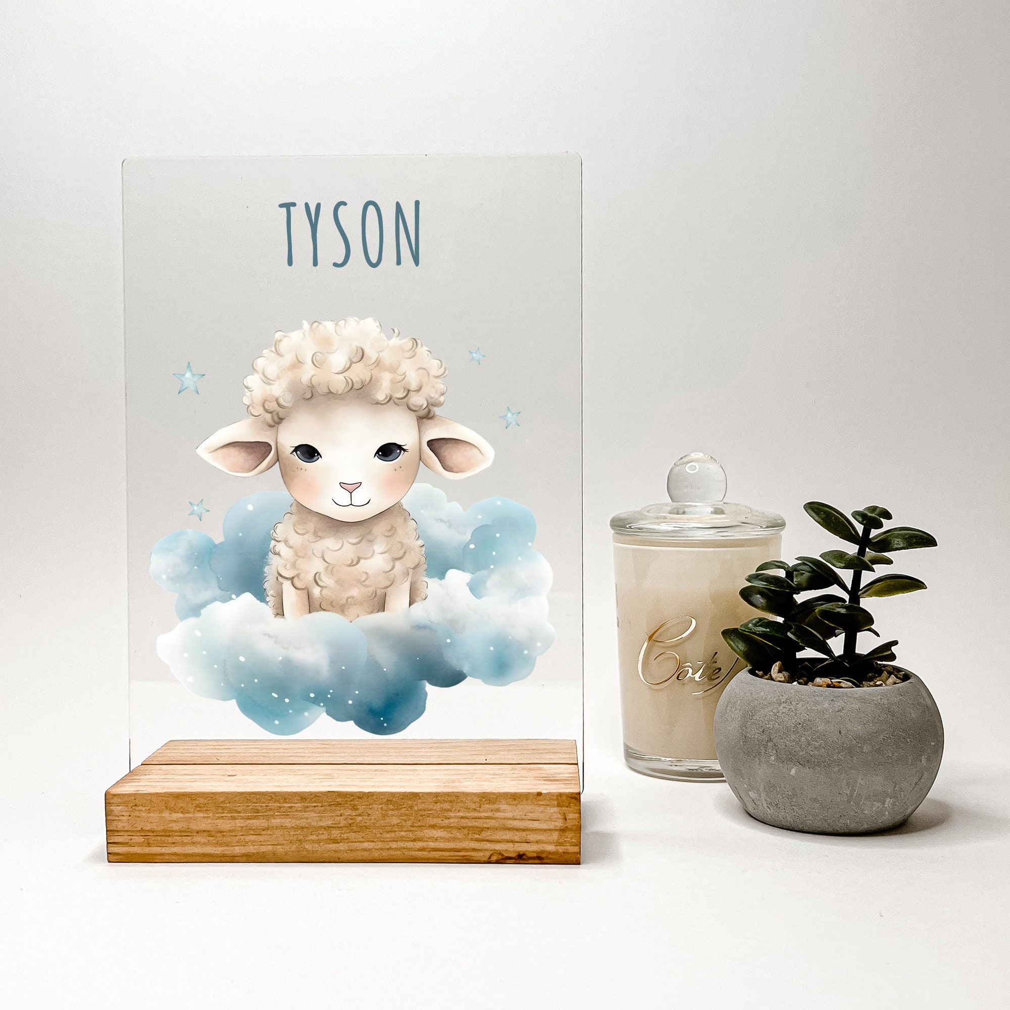 Cute Custom Personalized Name LED Wood Stand Sign Lamb Sheep Safari ...