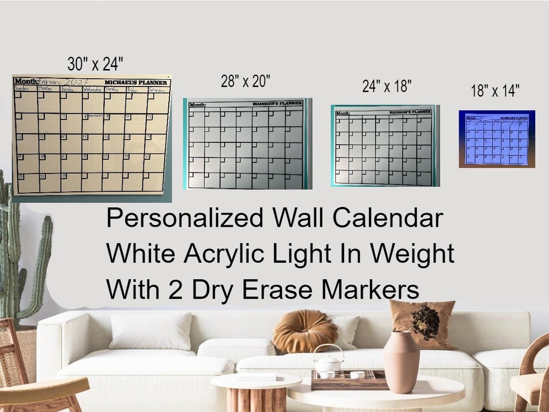 Personalized Acrylic Calendar for Wall Dry Erase Board Lucite White ...